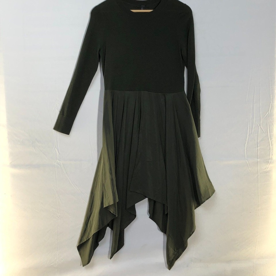 COS Forest Green 100% Wool Knit + 100% Lyocell Twill Asym. Hem Tunic ...