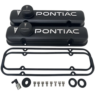 Pontiac Raised Logo Black Valve Covers with Bolts, Gaskets, Logo ...