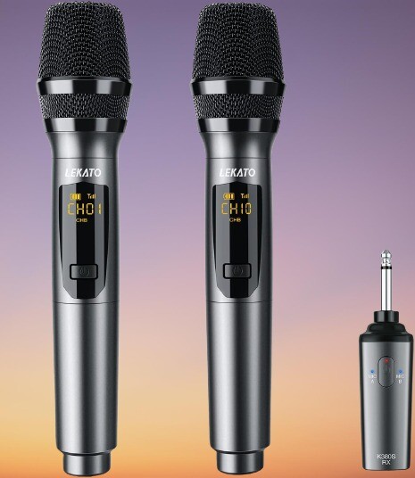 Lekato K380s UHF Rechargeable Wireless Microphone Professional Karaoke ...