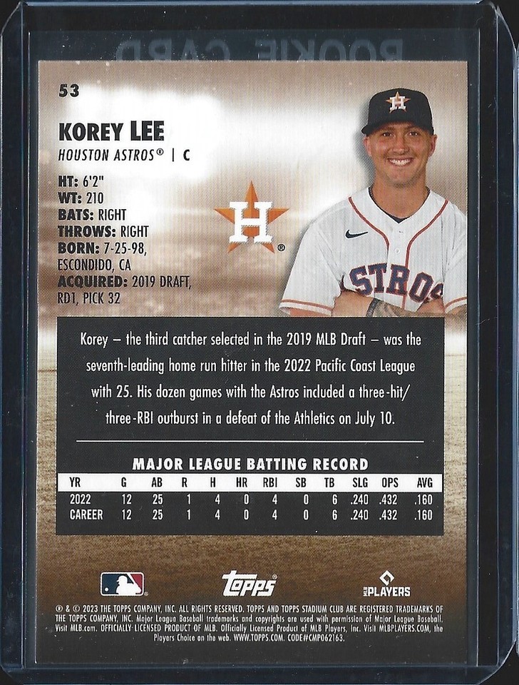 Korey Lee - 2023 Topps Stadium Club #53 - Rookie RC Red Foil - Houston ...