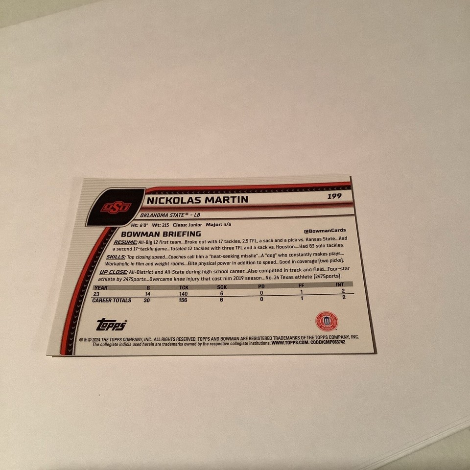 2024 Bowman U Chrome Nickolas Martin #199 Gold Refractor /50 OSU 🔥 | eBay