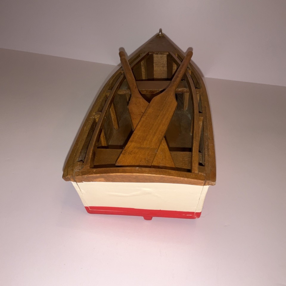 Vintage Wooden Rowboat Model w/ Oars Nautical Decor White Red 13” | eBay