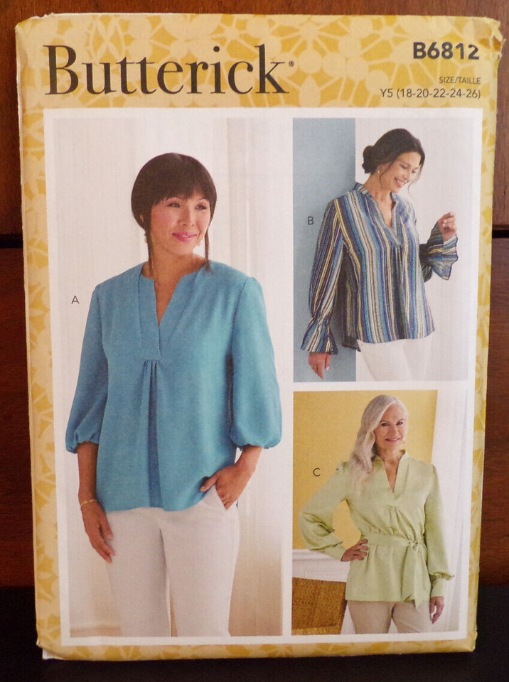 Butterick Sewing Pattern B6812 Misses Tunic Top Pullover Sash Sizes 18 ...