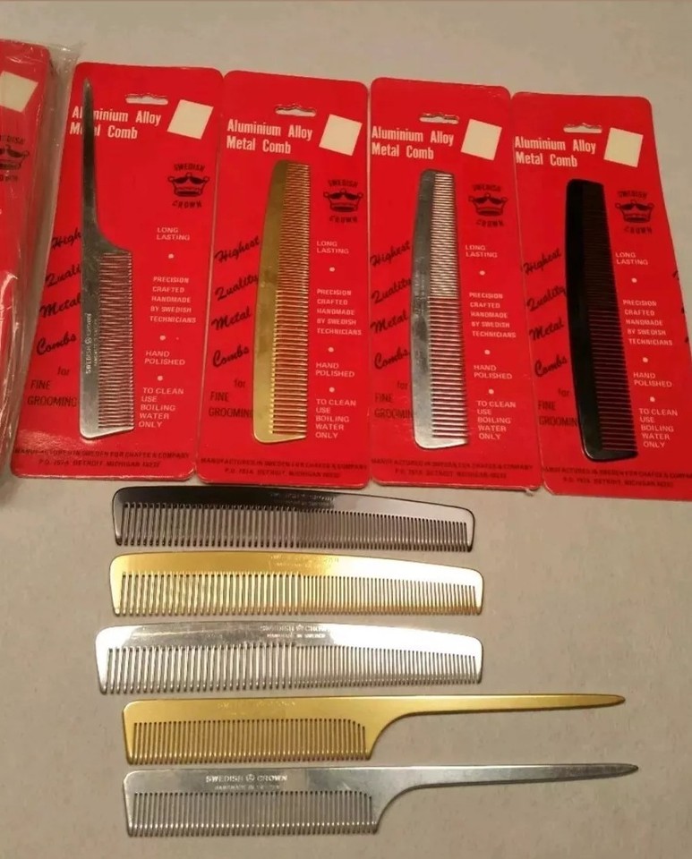 Vintage Swedish Crown Metal Aluminum Comb Black #625 Sweden Barber ...