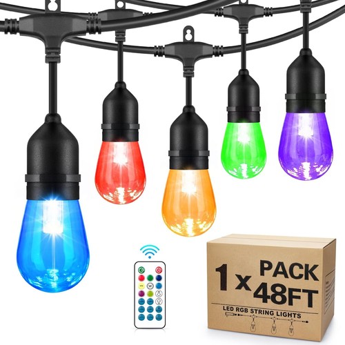 48 Ft Smart Outdoor String Lights RGBCW Color Changing Dimmable Patio ...