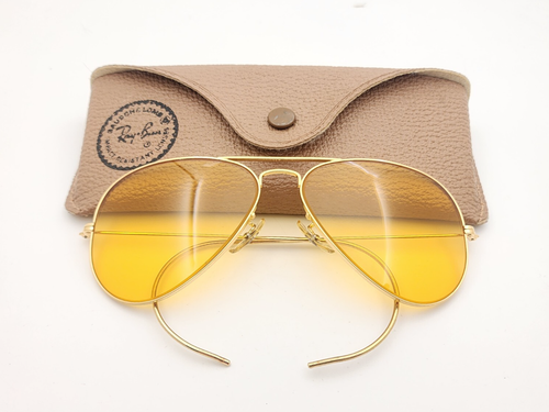 Vintage B&L Ray Ban Bausch & Lomb Ambermatic Gold Plated 58mm Aviator w ...