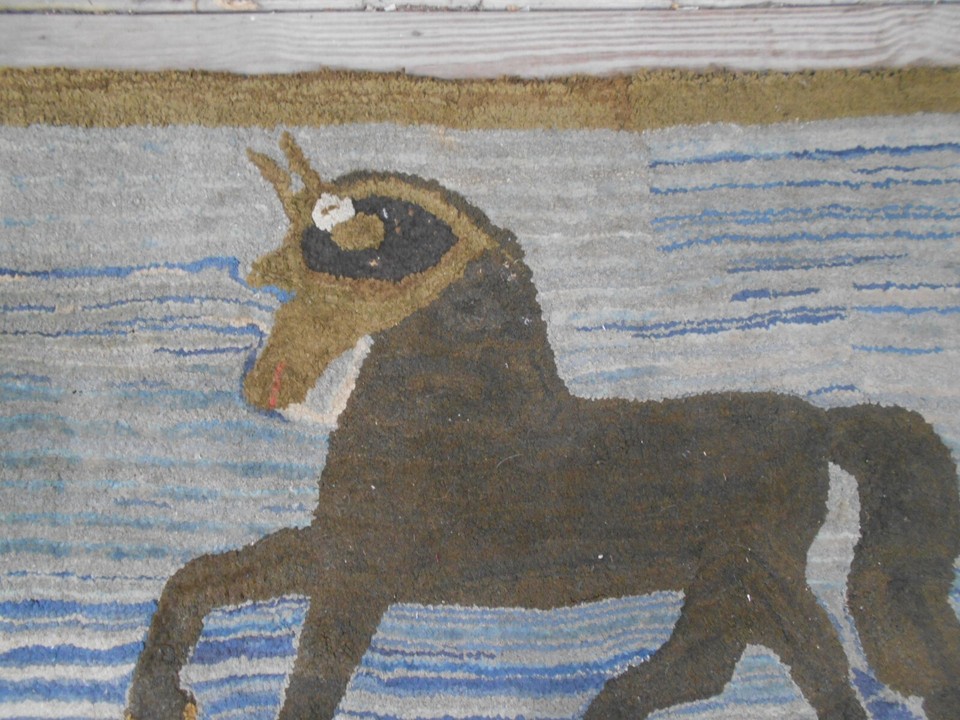ANTIQUE 19th CENTURY FOLK ART HORSE HOOKED RUG | eBay