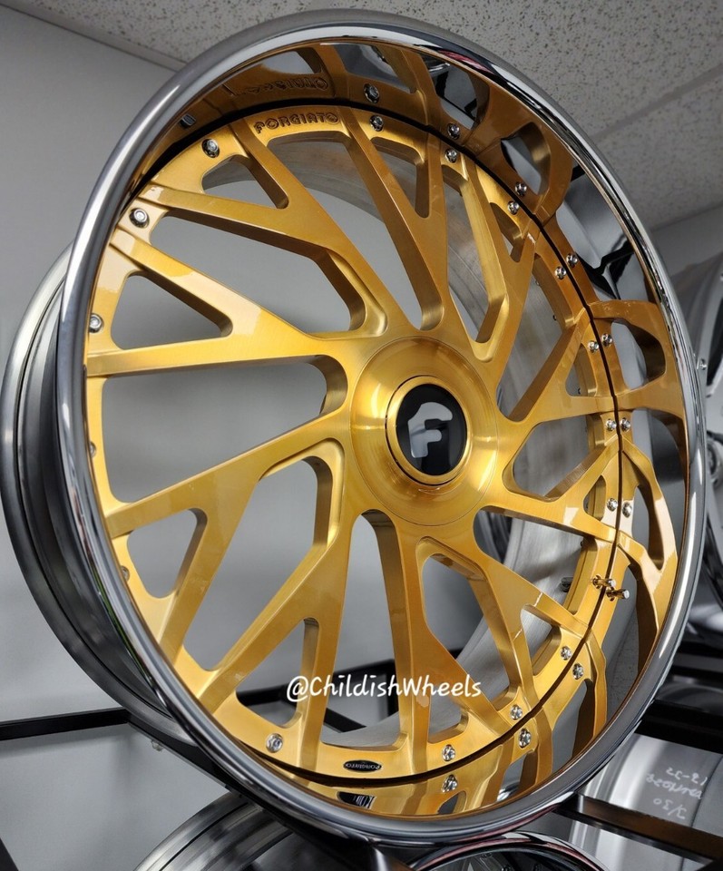 26" Inch GOLD Forgiato Concentrati 5x120 5x127 XL Floating Cap 3pc ...