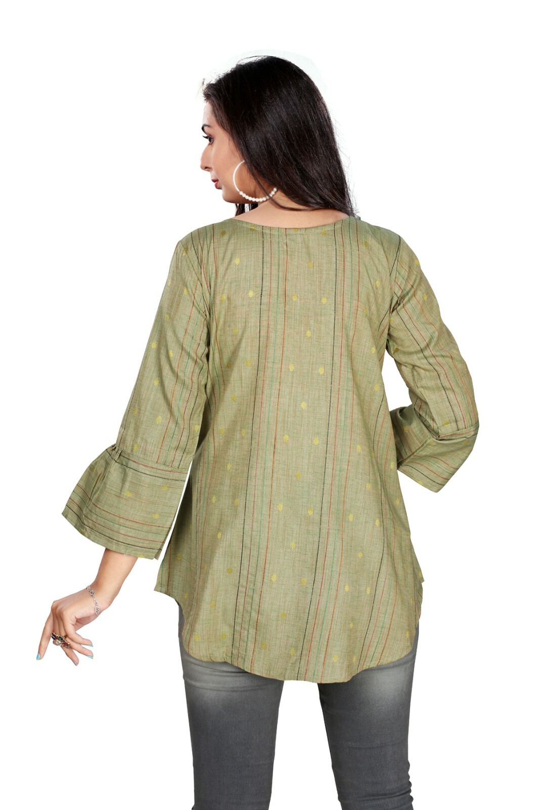 Designer 100% Cotton Multicolor Round Neck 3/4 Sleeve Womens Western ...