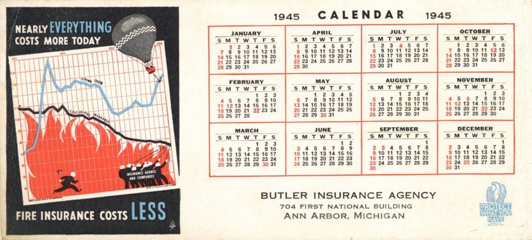 Calender Ad for Butler Insurance Agency dated 1945 - Insurance ...
