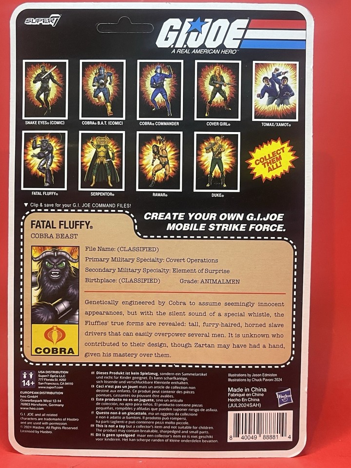 Gi Joe Super7 Reaction+ Fatal Fluffy Figure Cobra 3.75 Rare Super 7 NEW ...