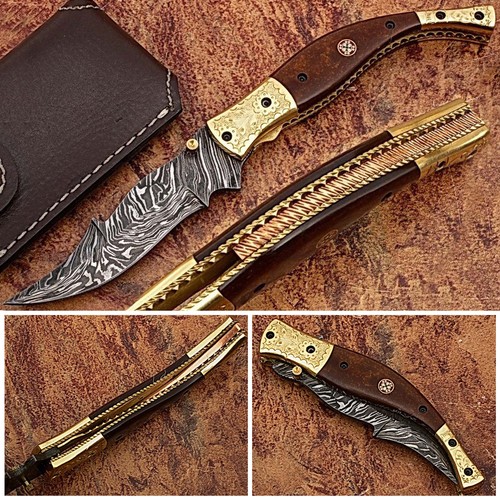 Executive Series Baekelite ENGRAVED Clip-Point Folding DAMASCUS Knife ...