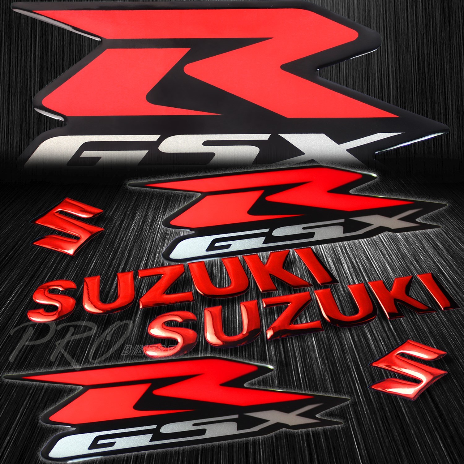 8" 3D Vinyl Chrome Red Suzuki Logo&Letter Decal+7.5" Silver GSXR ...