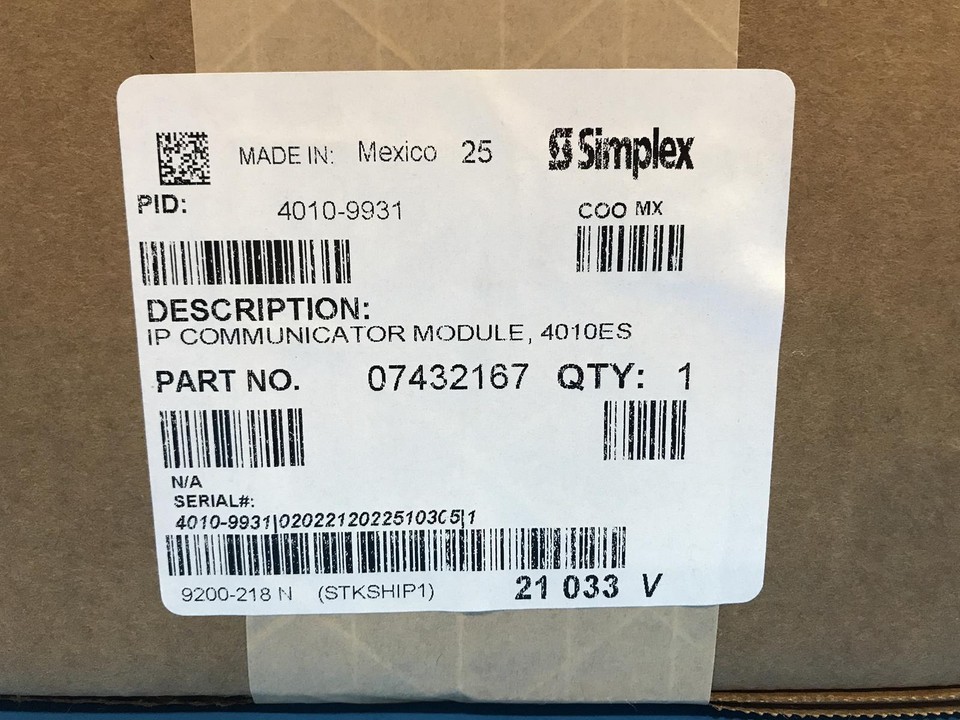 Simplex 4010-9931 IP Communicator Module for 4010ES Fire Alarm System ...