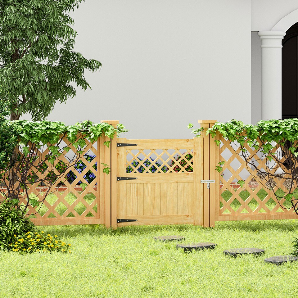 90~180cm Tall Outdoor Garden Gate Lattice Wooden Door Pedestrian Gate ...