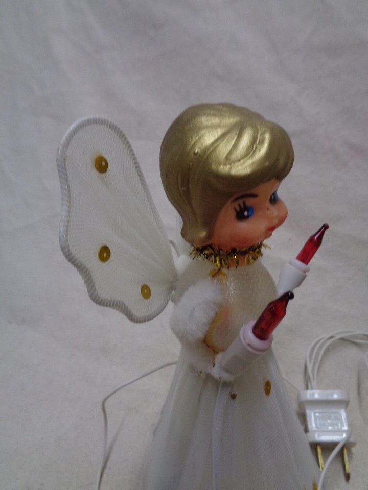 Gaudy Tacky working blinking Christmas Tree Topper ANGEL 1970s 1980s in ...