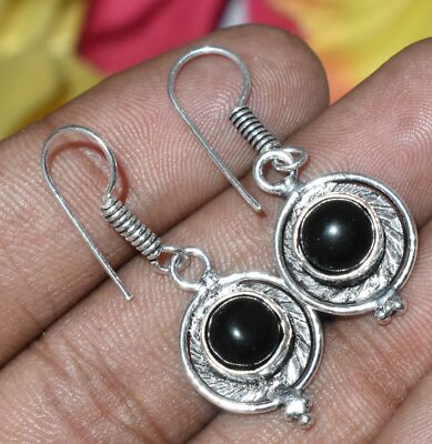 Black Onyx Gemstone Dangle Earring 925 Sterling Silver Overlay U271 ...