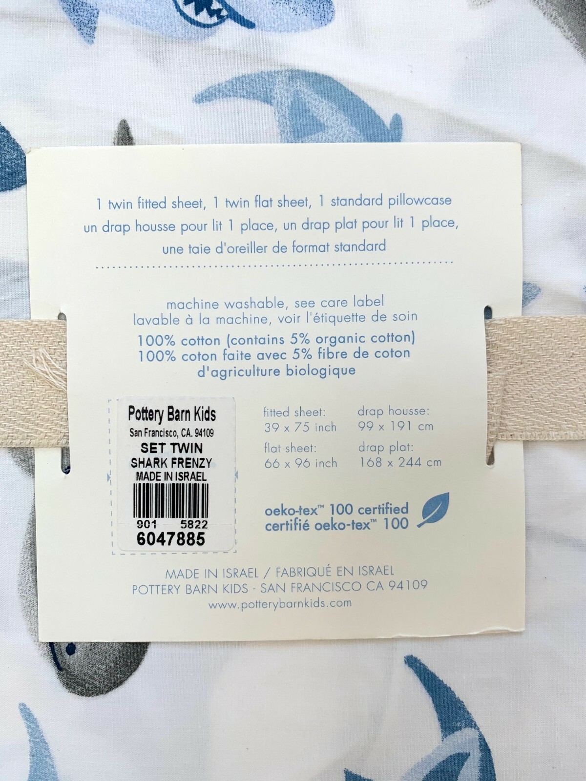 New Pottery barn Kids Shark Frenzy sheet set Twin blue white Ocean ...