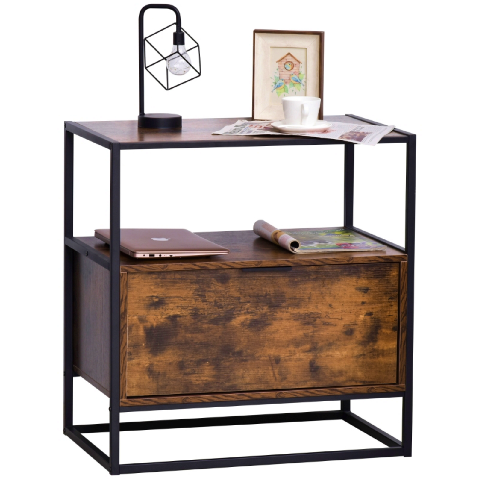 Industrial Bedside Cabinet Rustic Slim Console Table Sofa End Unit ...