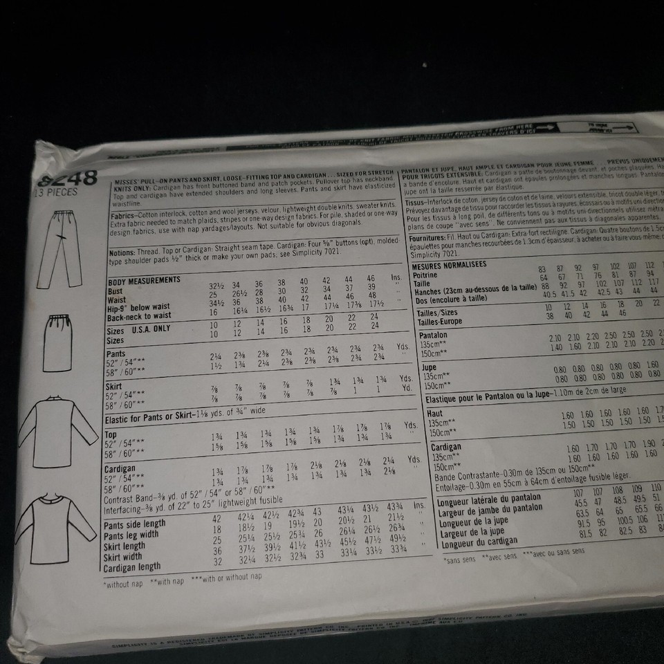 New Uncut Simplicity Pattern 8248 Misses Pants And Skirt 1987 FF size ...