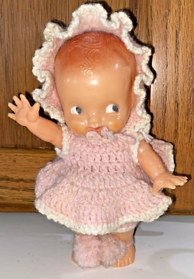 Vintage IRWIN Plastic KEWPIE Cupie Doll Hard 6.5" Pink Crochet Dress | eBay