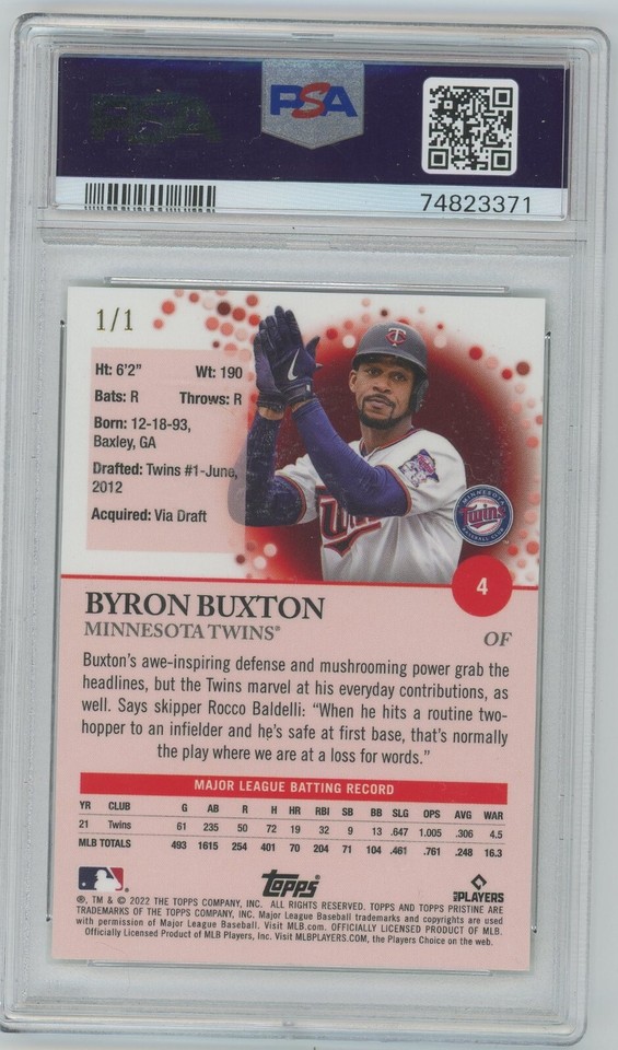 Byron Buxton 2022 Topps Pristine Superfractor 1/1 #4 MLB Twins PSA 10 ...