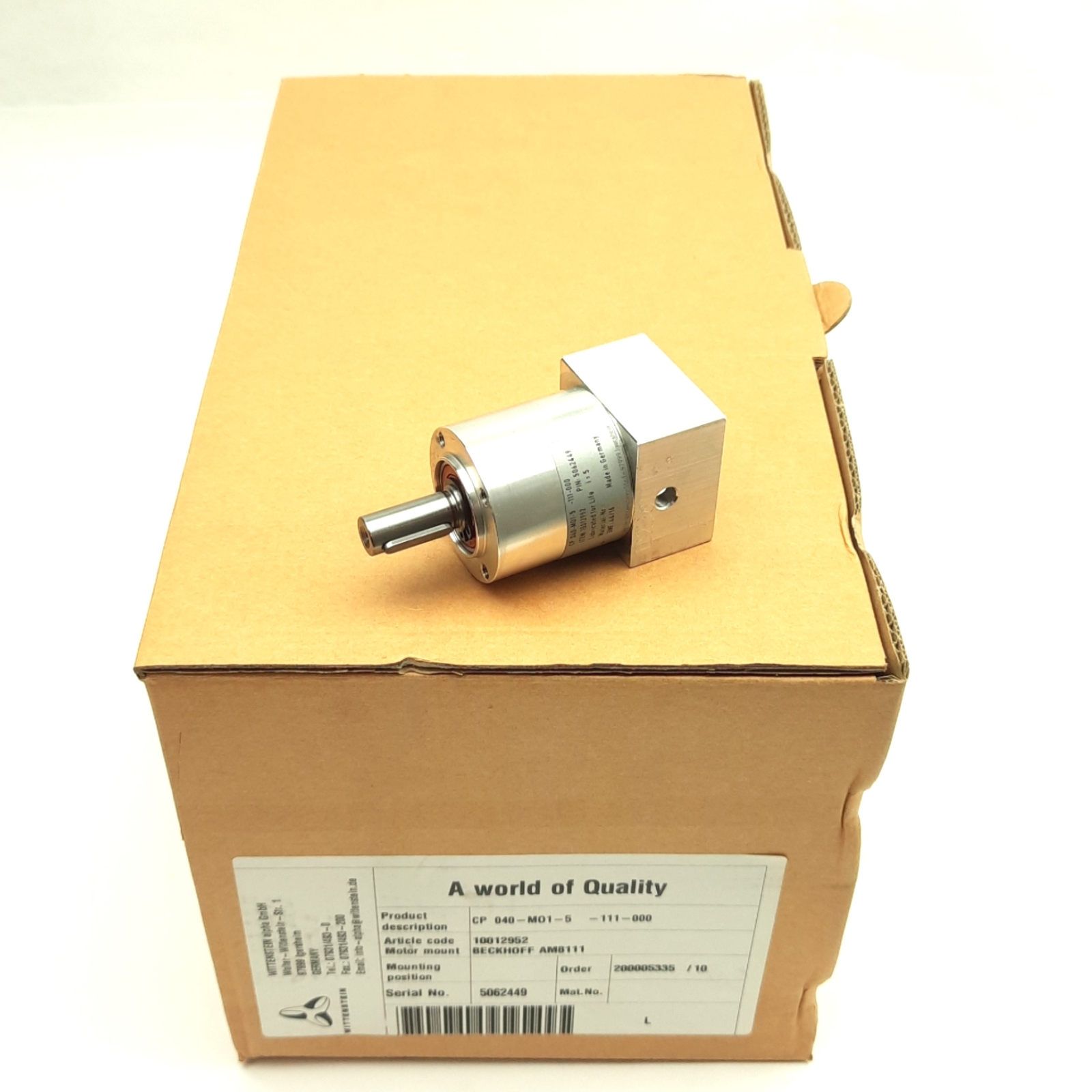 Wittenstein CP040-M01-5-111-000 Gearbox, 5:1, 11.5Nm, For Beckhoff ...