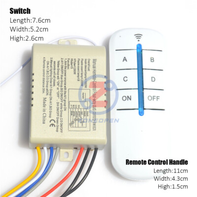 4 Way ON/OFF 220V Lamp Light Wireless Remote Control Switch Receiver ...