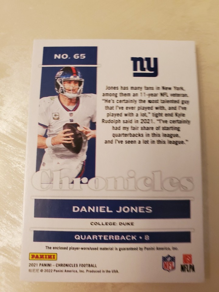 Daniel Jones 2021 Panini Chronicles #65 Jersey Relic /199 SP Giants | eBay