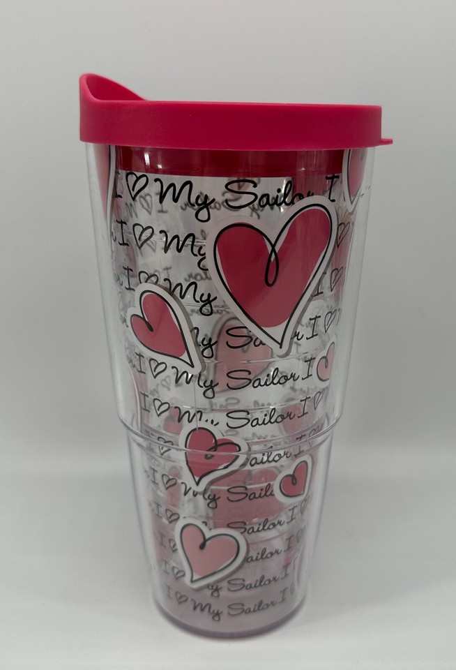 Tervis ~ I Love my Sailor ~ Pink Hearts Glass 24oz w/ Pink Lid | eBay