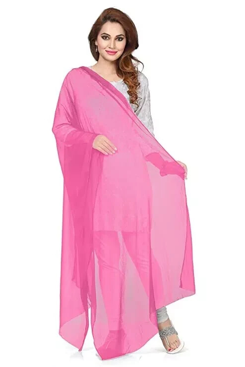 Chiffon Pink Dupatta Casual Wear Lightweight Ethnic Scarfs Long Stole ...