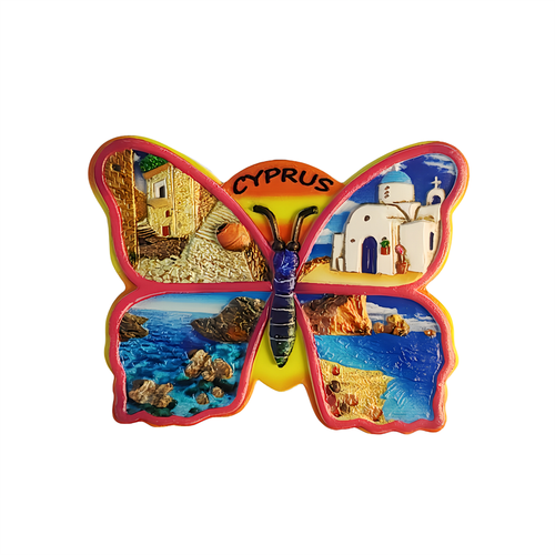 Mediterranean Cyprus 4 Scenes Butterflies Tourist Souvenir Resin Fridge ...