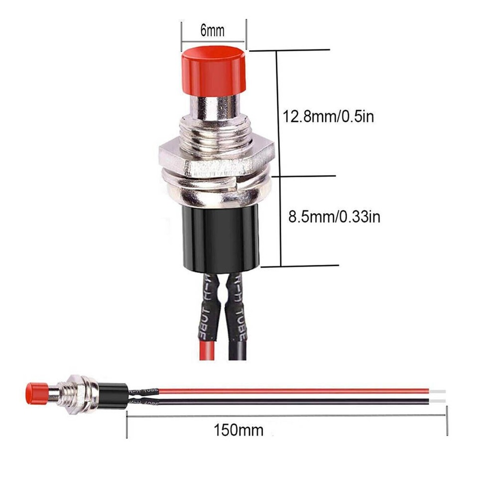 6Pcs Mini Push Button Pre-Wired Momentary N/O OFF-ON Switch Plug 12V ...