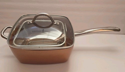 Copper Chef Deep Square Fry Pan 9.5in x 3.75in with Lid And Fryer ...