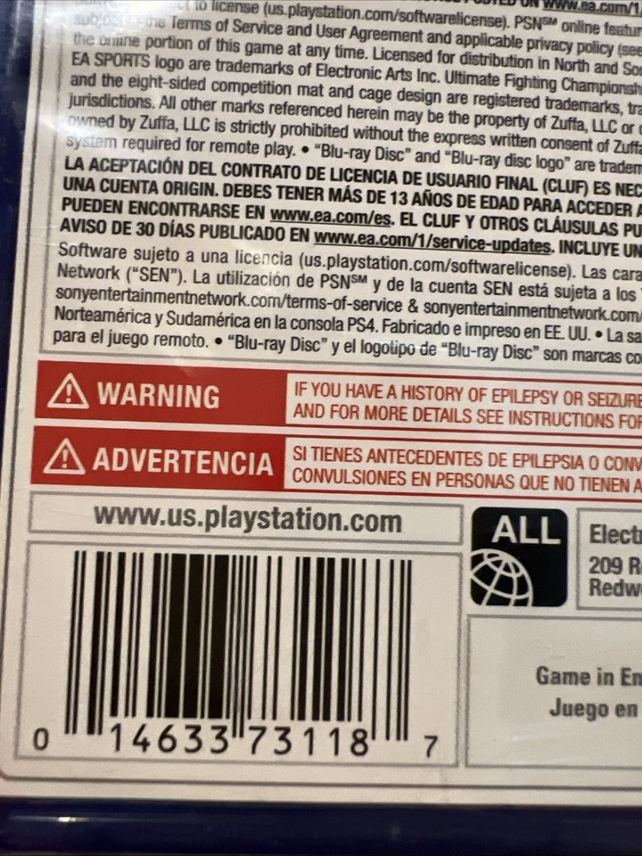 EA Sports UFC - Playstation 4 PS4 - New Sealed UFC One UFC Original | eBay