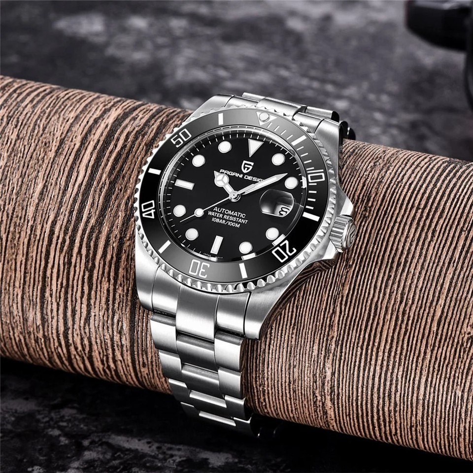Pagani Design Black Luxury Automatic Watch 8215 Diver Submariner 100M ...