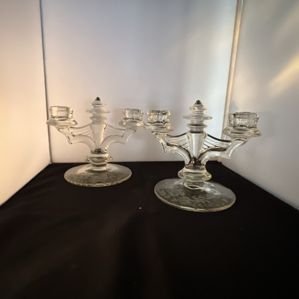 Vintage Tiffin Crystal Art Deco Double Candelabra Bat Wing Set Of 2 | eBay
