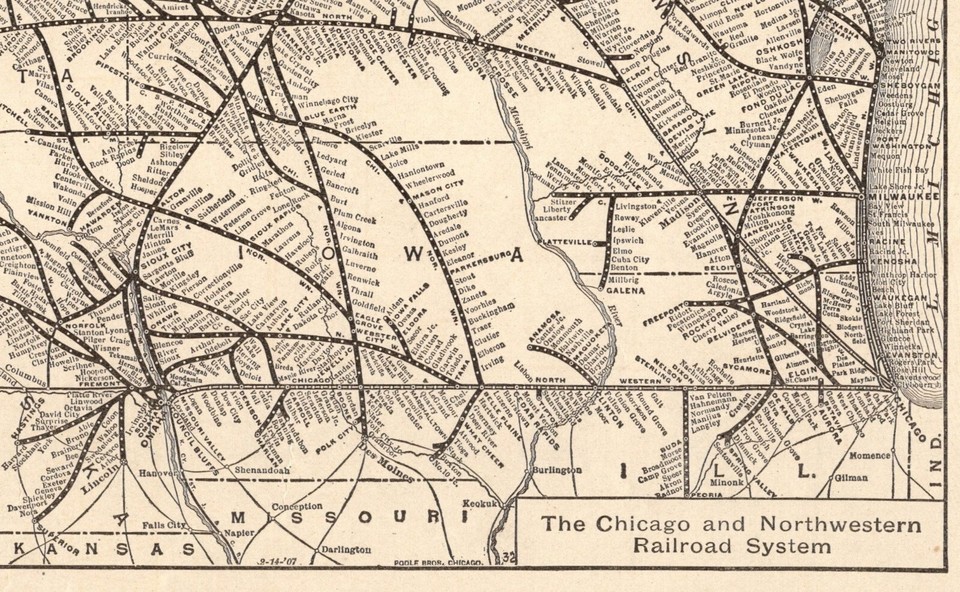 1907 Antique CHICAGO and NORTHWESTERN RAILROAD Map Vintage Railway Map ...