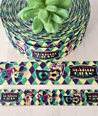 7/8 & 1.5 (1 YD) Mardi Gras Grosgrain Ribbon Fleur De Les Jester Mardi ...