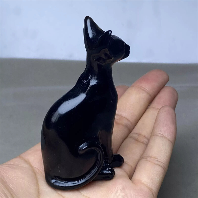 3" Natural Carved Figurines obsidian Hairless cat Skull Quartz Crystal ...