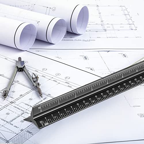 12'' Metric Metal Engineers Triangle Drafting Ruler with Imperial ...