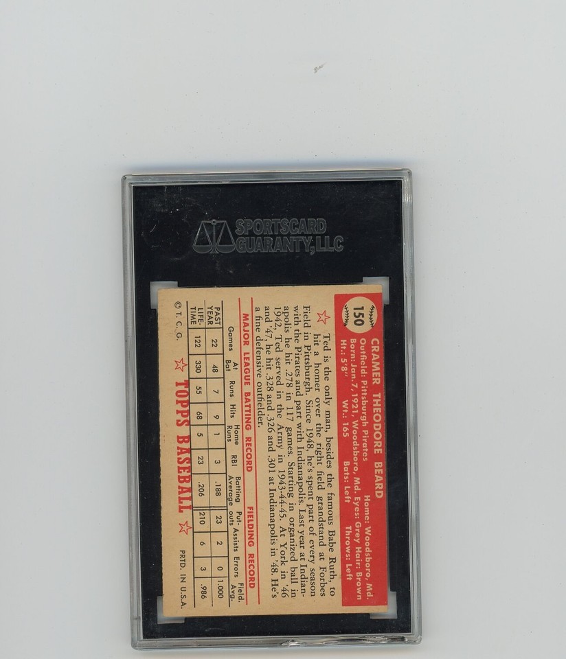 1952 Topps Baseball SGC 50 #150 Ted Beard Crease Free | eBay