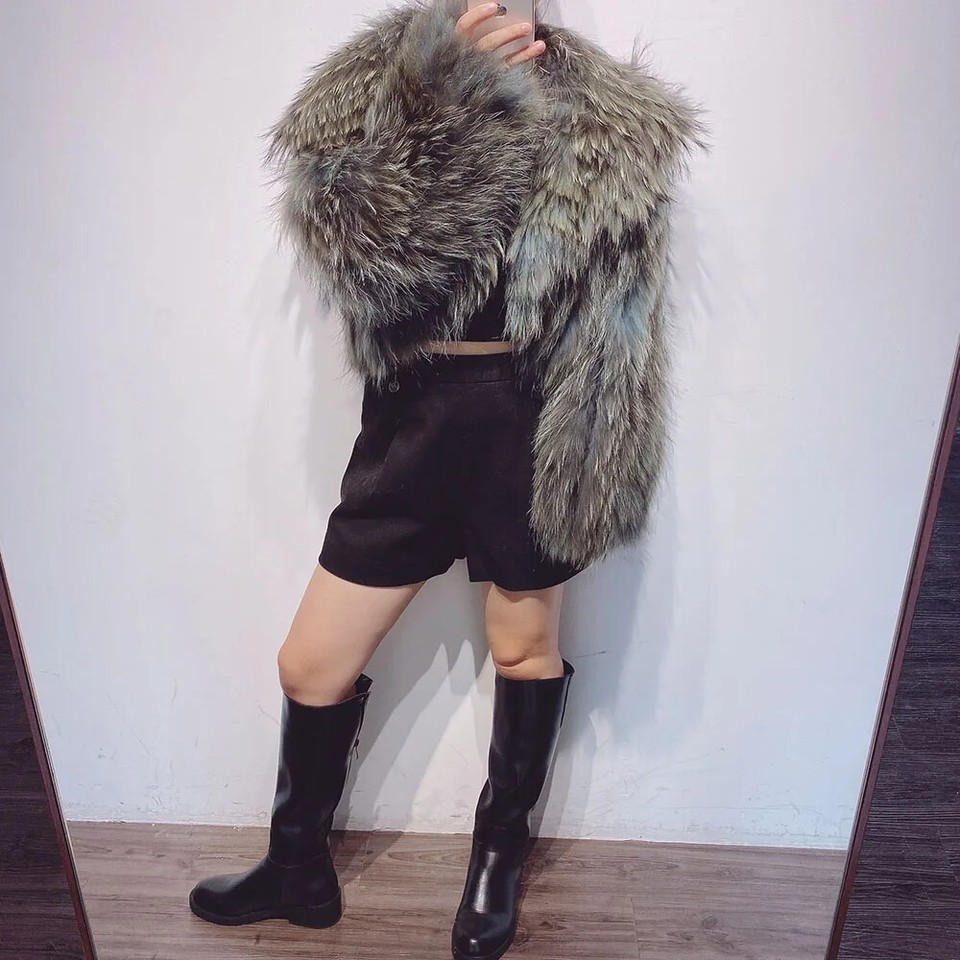 Turn-Down Collar Fur Jacket Women Short Cropped Fur Outwear Streetwear ...