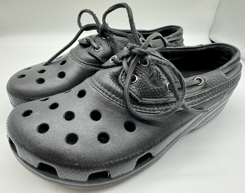 Crocs Islander Pit Crew Leather Croslite Boat Shoes Clog Black Men 9 ...