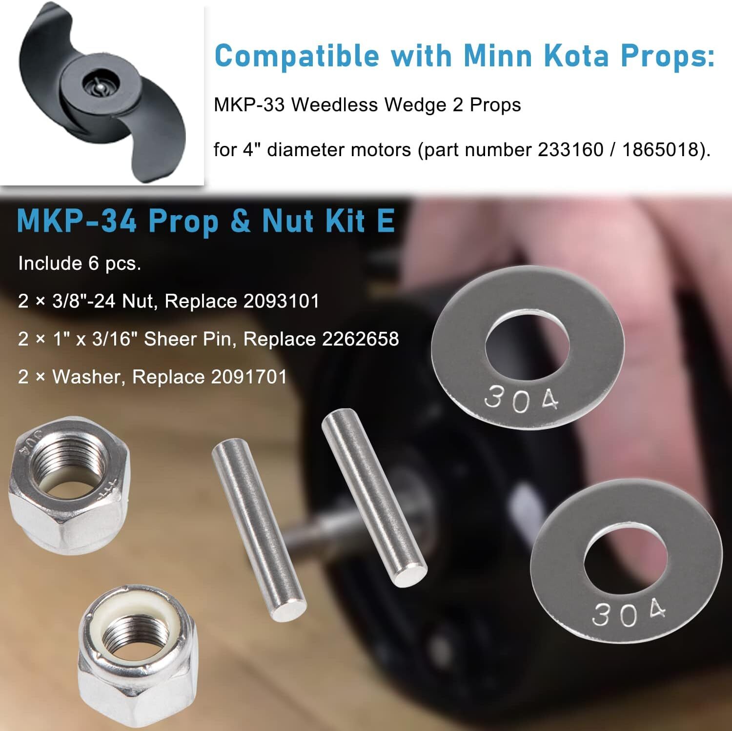 Minn Kota 1865019 Mkp-34 Prop Nut Kit E Trolling Motor MKP-33 MKP-38 ...