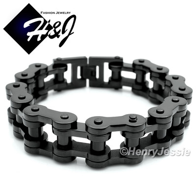 9"Stainless Steel HEAVY WIDE 17x8mm Black Plated Motorcycle Bike Chain ...