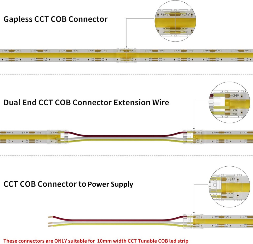 3-PIN CCT Extension Connector Wire Cable Cord For 10mm CCT COB LED ...