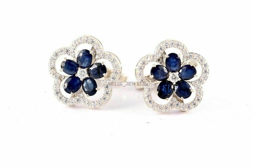 Heated Blue Sapphire Gemstone With 18k White Gold Plated Silver ...