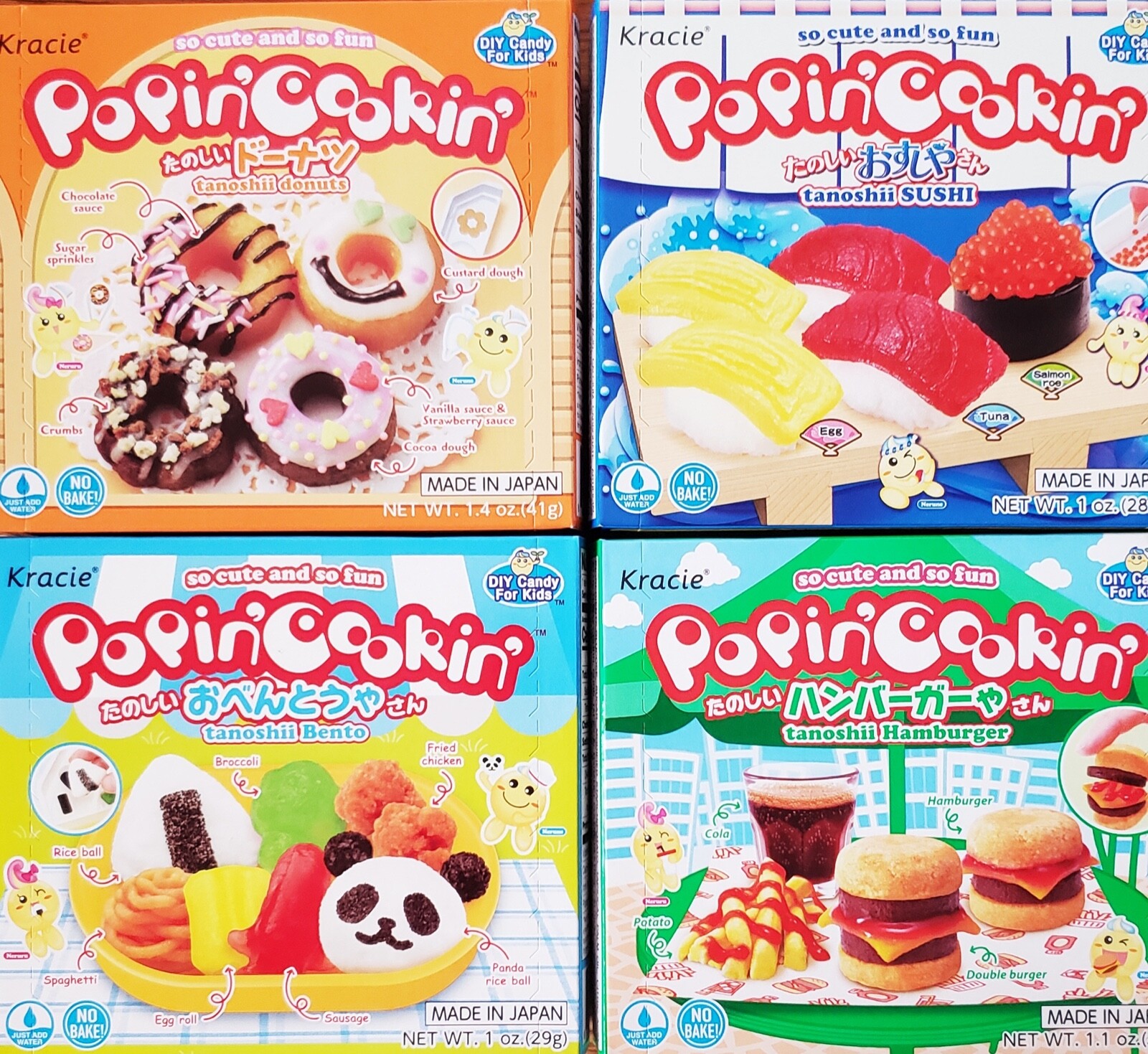 Kracie Popin Cookin 4 pack Tanoshii Hamburger,Donuts,Sushi &Bento ...