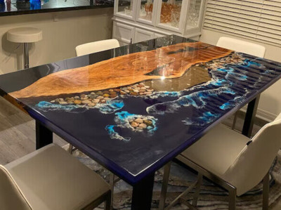 Custom Ocean Waves Blue Epoxy Table Top for Dining & Kitchen Decor ...